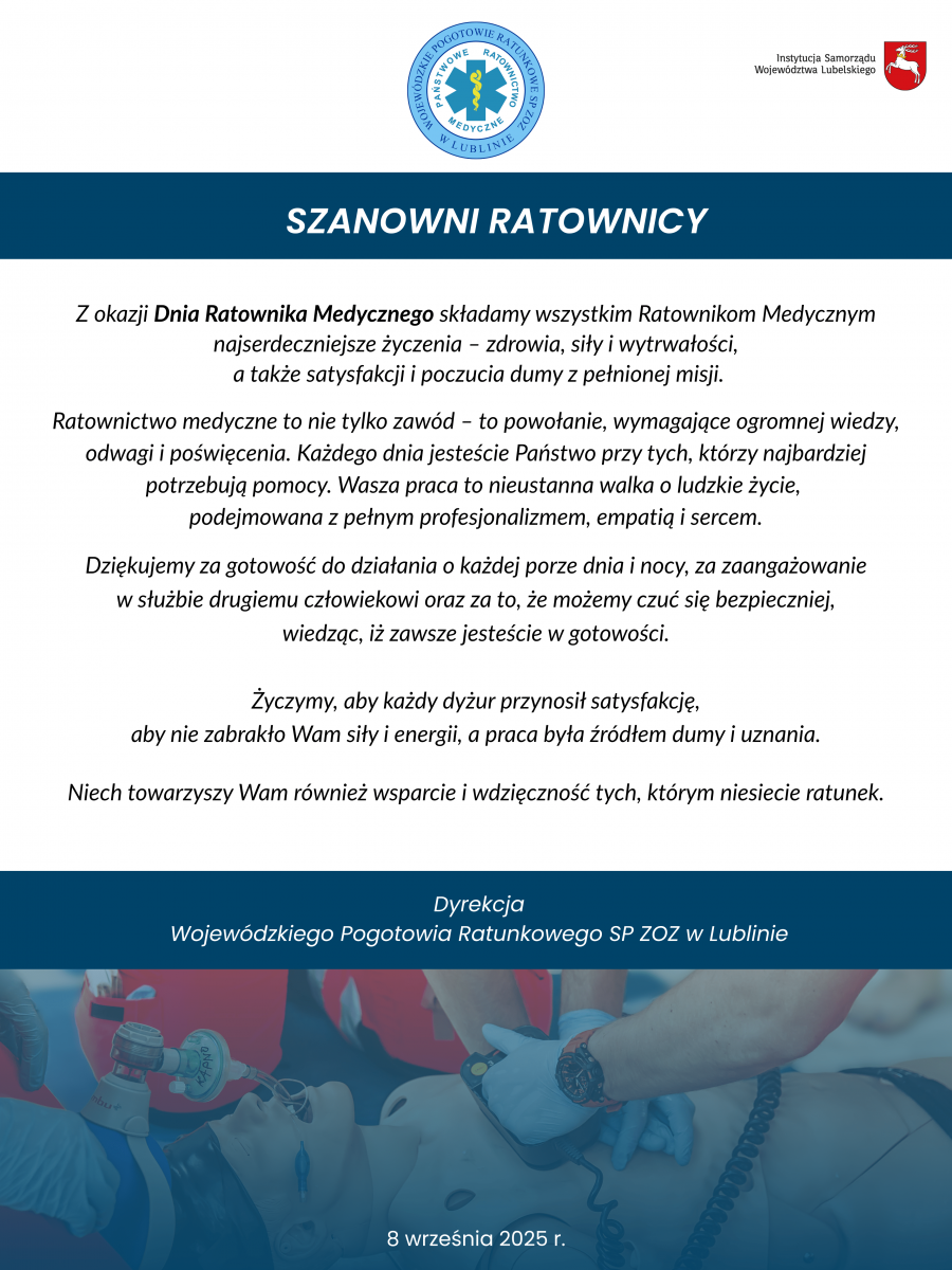 8 września - Ogólnopolski Dzień Ratownika Medycznego | Wojewódzkie Pogotowie Ratunkowe SP ZOZ w ...
